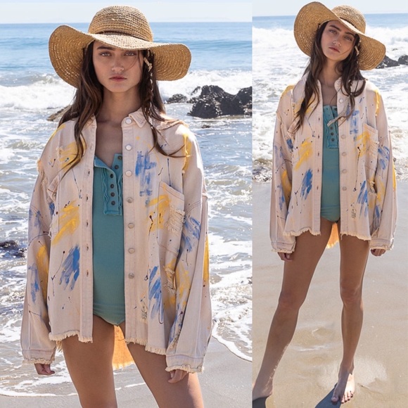 POL | Jackets & Coats | Pol Mia Buttondown Paint Splatter Shacket Shirt ...